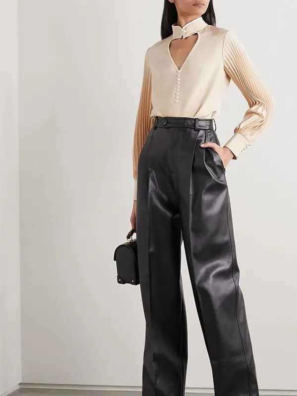 Gucci Cutout Pleated Silk-satin Blouse