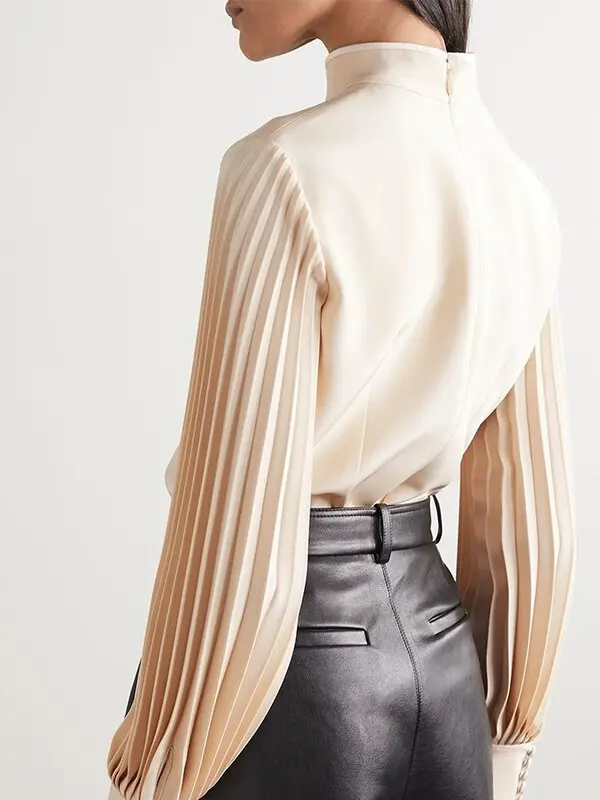 Gucci Cutout Pleated Silk-satin Blouse
