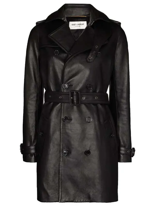 Undefined Double-breasted Leather Trench Coat