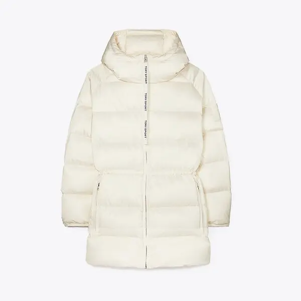 Tory Burch Hooded Performance Satin Down Jacket