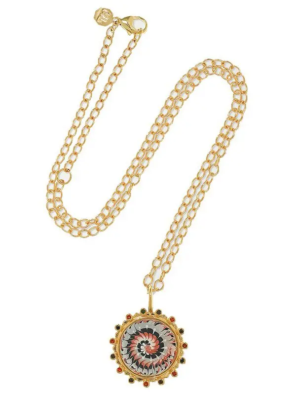 MARLO LAZ Tie Dye 14-karat Gold, Enamel, Garnet And Diamond Necklace