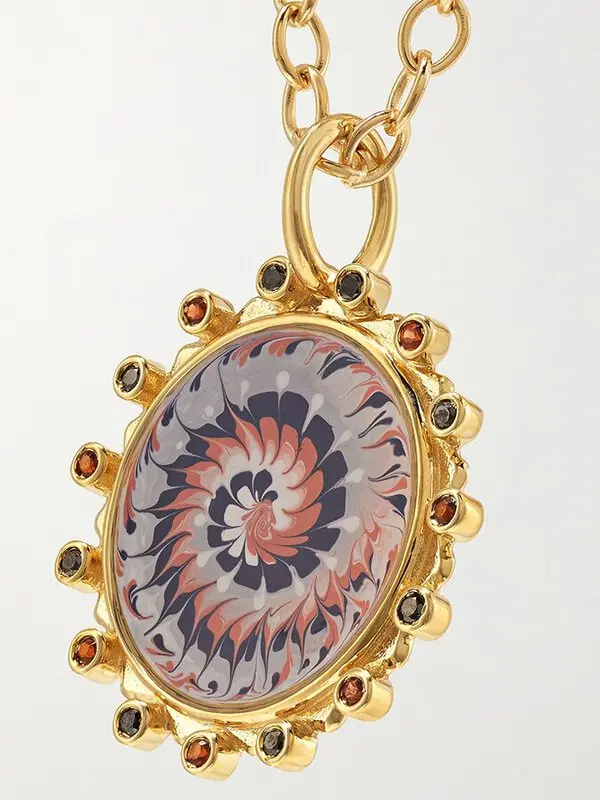 MARLO LAZ Tie Dye 14-karat Gold, Enamel, Garnet And Diamond Necklace
