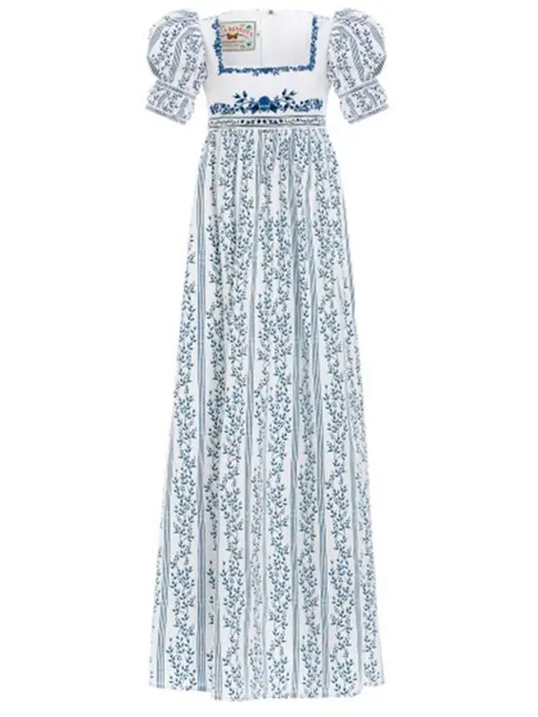 Agua Bendita Pistacho Grosellas-printed Poplin Dress