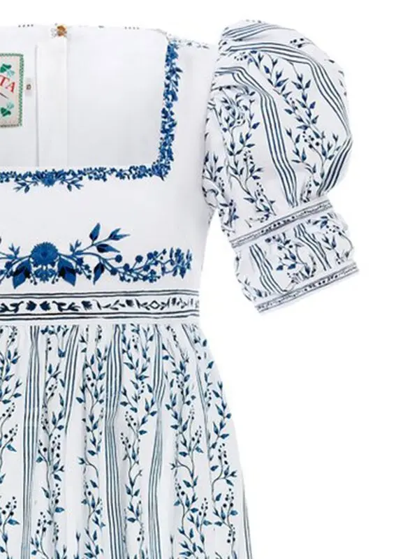 Agua Bendita Pistacho Grosellas-printed Poplin Dress