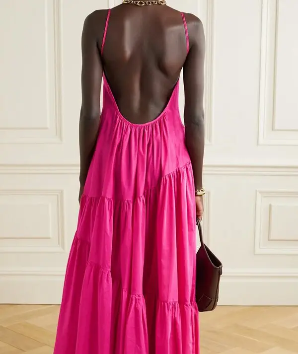 Matteau Open-back Tiered Cotton And Silk-blend Voile Maxi Dress