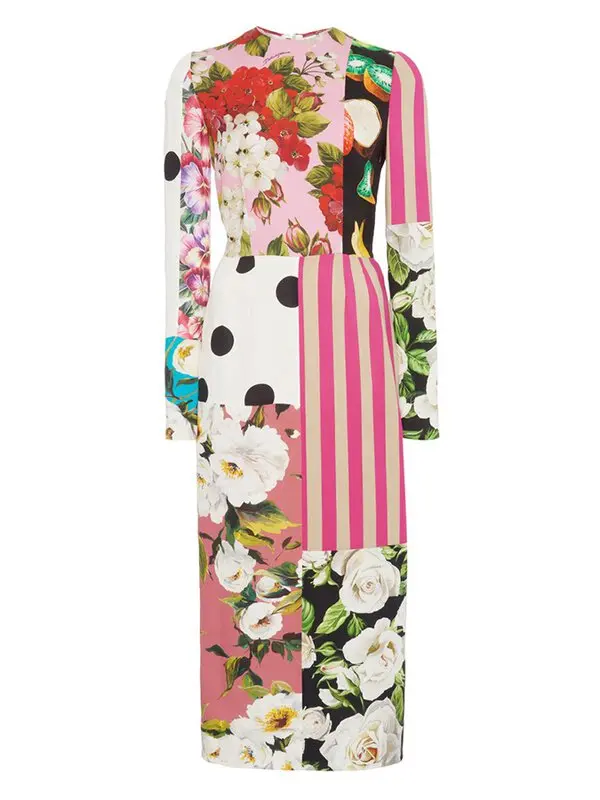 Dolce & Gabbana Patchwork Stretch-silk Charmeuse Midi Dress