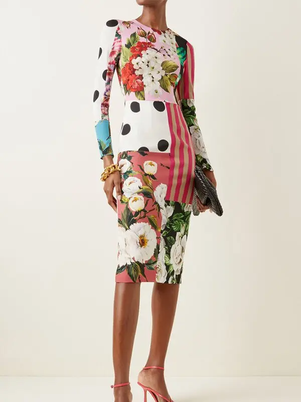 Dolce & Gabbana Patchwork Stretch-silk Charmeuse Midi Dress