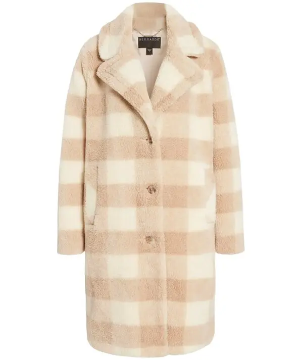 Bernardo Check Teddy Faux Fur Coat