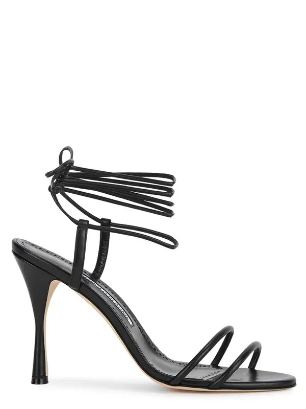 MANOLO BLAHNIK Cochisa 105 Black Leather Sandals