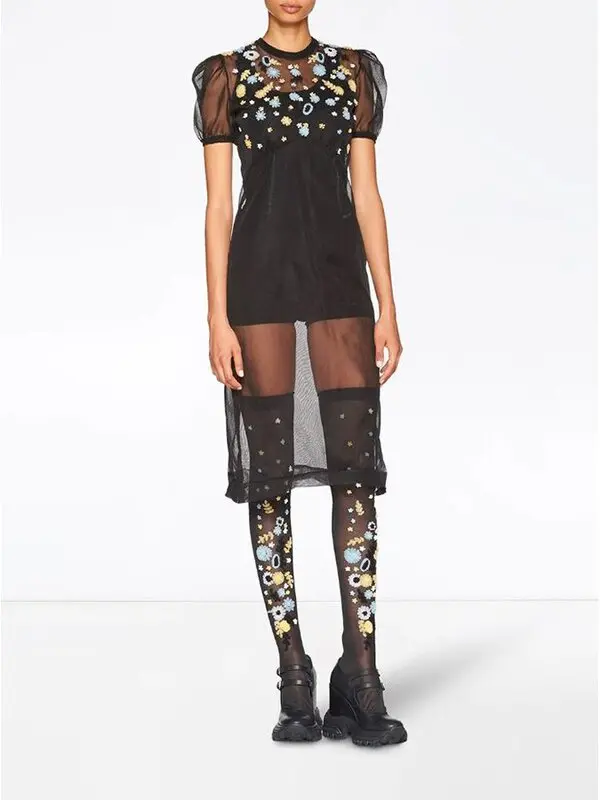 Miu Miu Floral Embroidered Sheer Dress