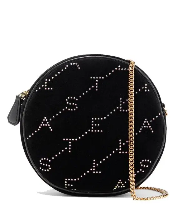 Stella McCartney Monogram Mini Crystal-embellished Velvet Shoulder Bag