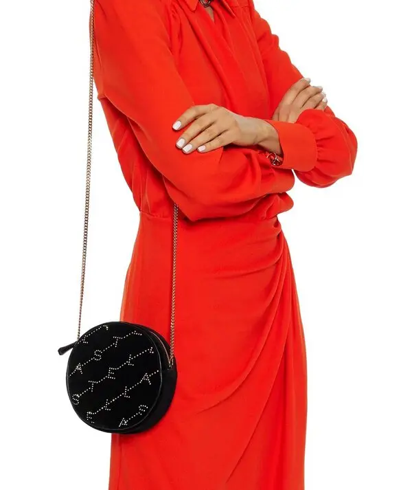 Stella McCartney Monogram Mini Crystal-embellished Velvet Shoulder Bag