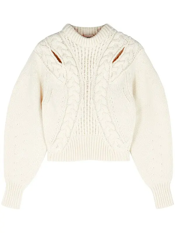 Alexander McQueen Ivory Cable-knit Cropped Wool-blend Jumper