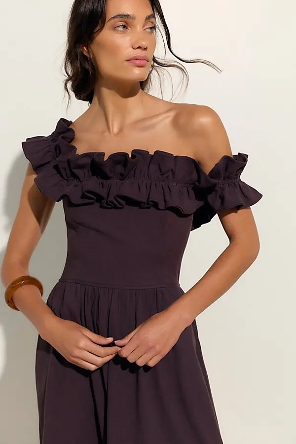 Free People Ruffle It Up Midi Dress - Fudge