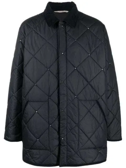 Valentino Garavani Rockstud Diamond-quilted Short Coat - 598 Navy