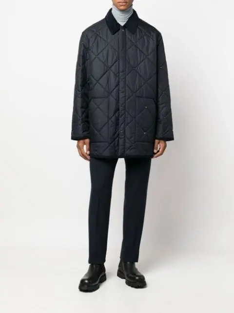 Valentino Garavani Rockstud Diamond-quilted Short Coat - 598 Navy