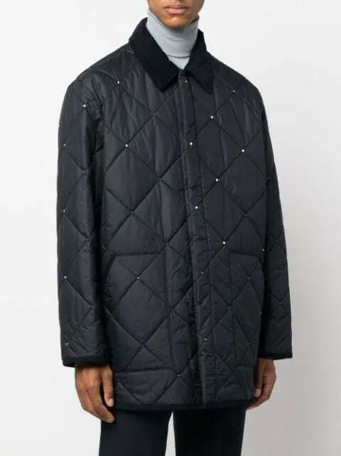 Valentino Garavani Rockstud Diamond-quilted Short Coat - 598 Navy