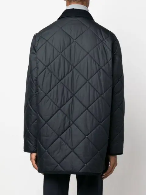 Valentino Garavani Rockstud Diamond-quilted Short Coat - 598 Navy