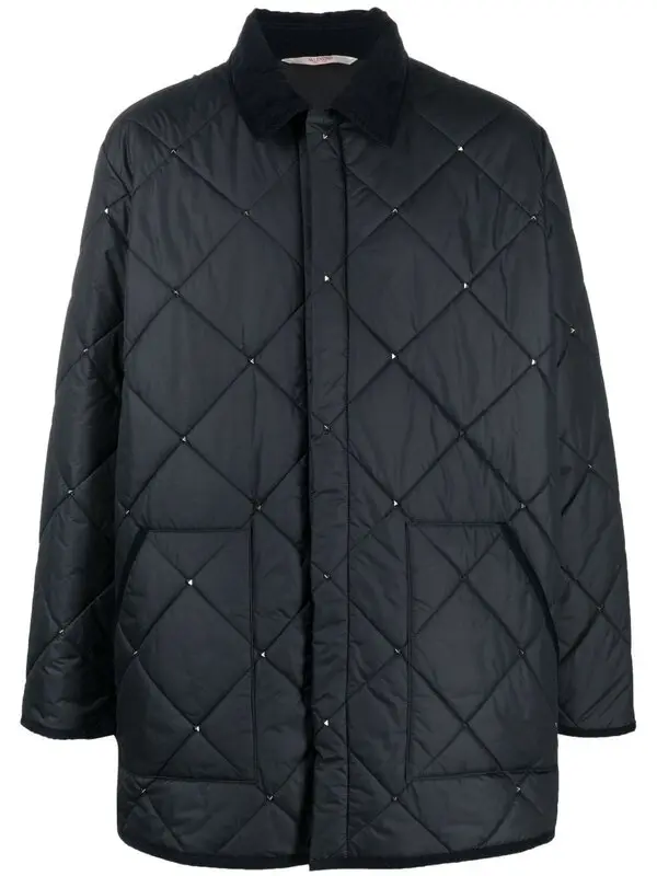 Valentino Garavani Rockstud Diamond-quilted Short Coat