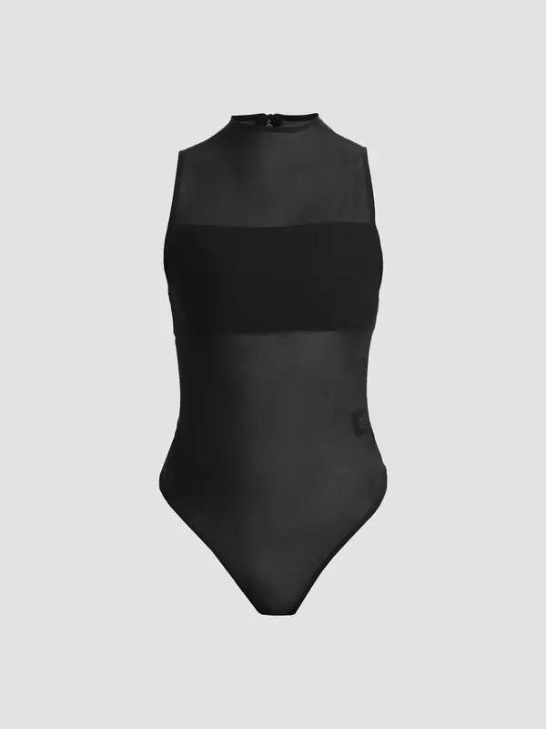Alice + Olivia Nichol Mesh Mock Turtleneck Bodysuit - Black