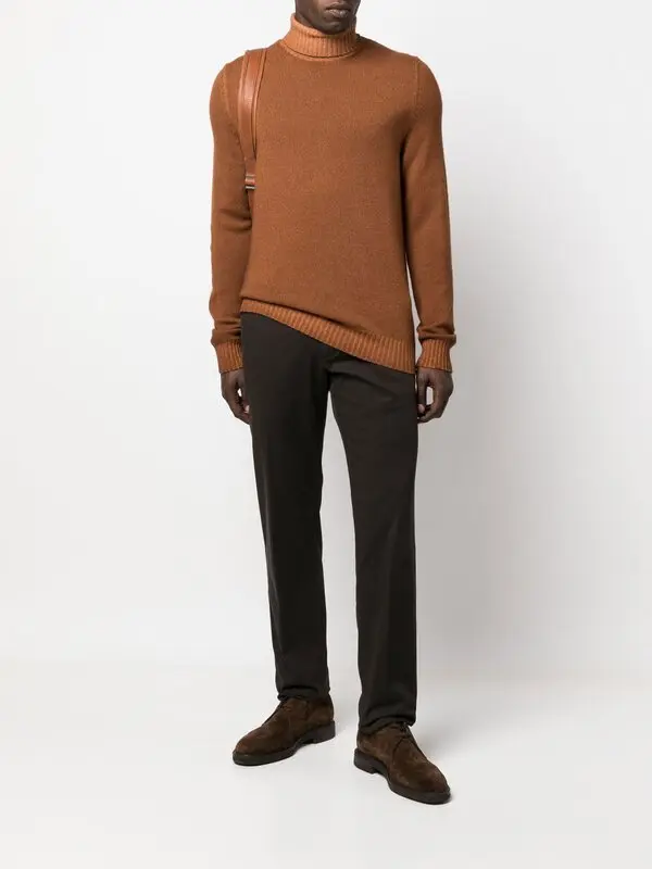Malo Fine-knit Rollneck Jumper - Brown