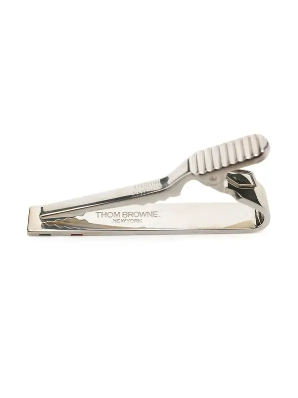 Thom Browne Striped Tie Clip - Silver