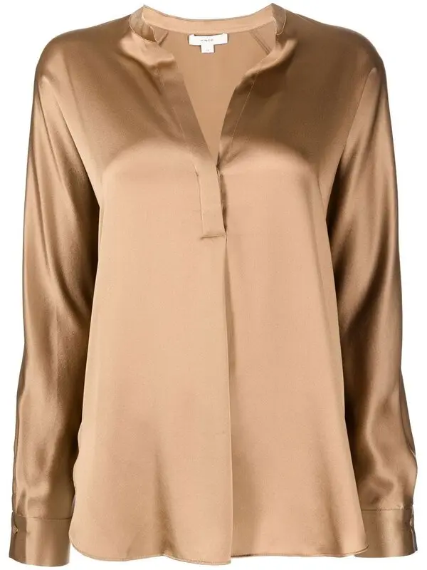 Vince Split-neck Silk Blouse