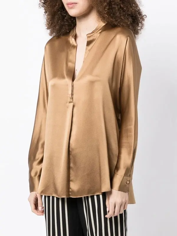 Vince Split-neck Silk Blouse