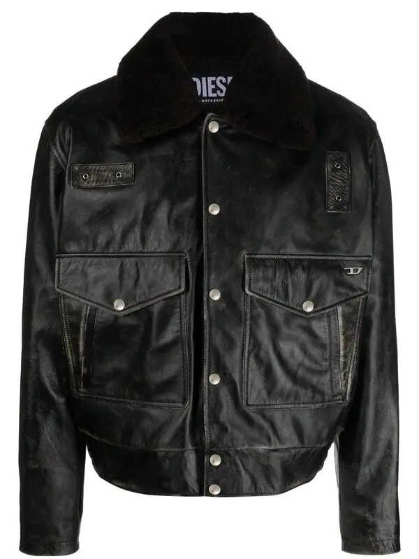 DIESEL® Leather Press-stud Fastening Jacket