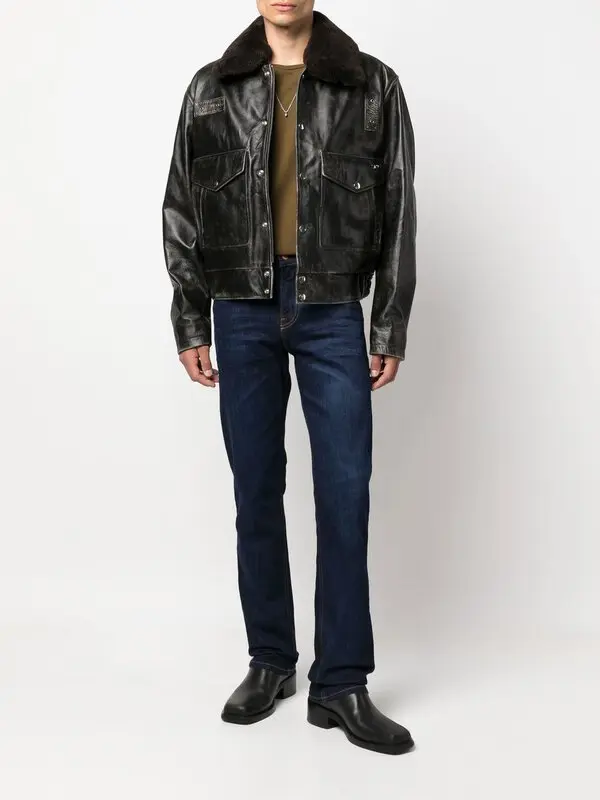 DIESEL® Leather Press-stud Fastening Jacket