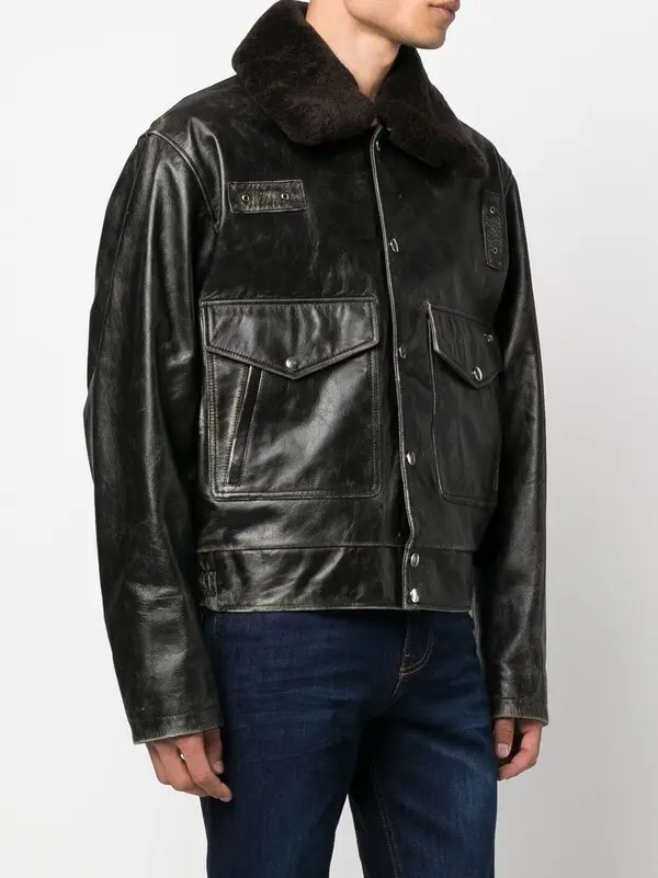 DIESEL® Leather Press-stud Fastening Jacket