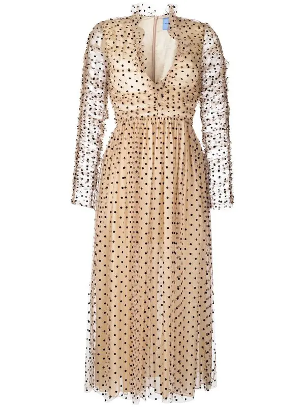 MACGRAW Reminisce Polka-dot Tulle Midi Dress