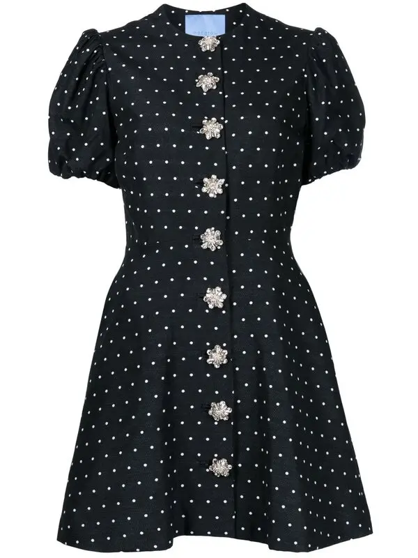 MACGRAW Sorbet Polka-dot Embroidered Dress - Black