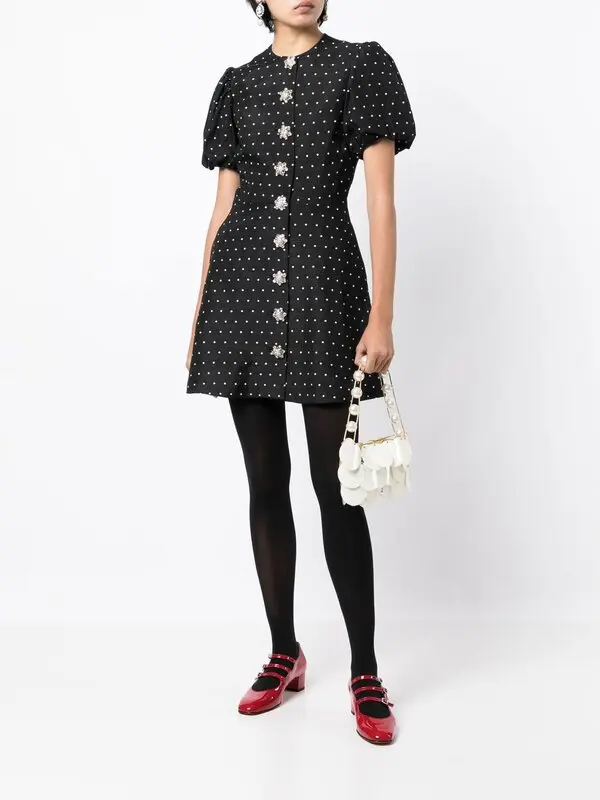 MACGRAW Sorbet Polka-dot Embroidered Dress - Black