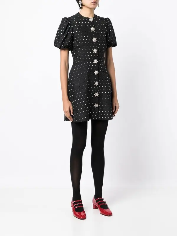 MACGRAW Sorbet Polka-dot Embroidered Dress - Black