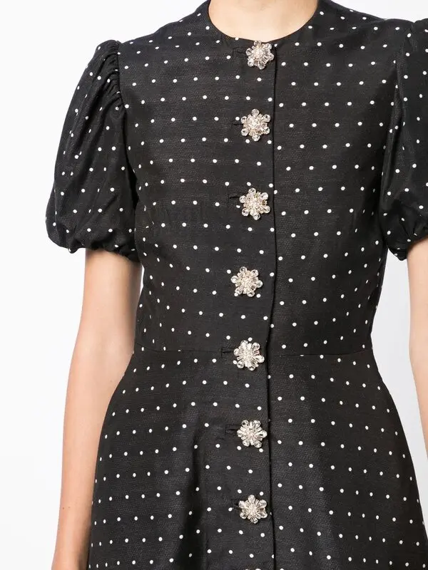 MACGRAW Sorbet Polka-dot Embroidered Dress - Black