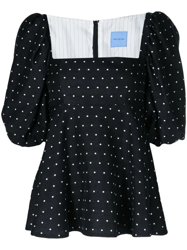 MACGRAW Vienna Polka-dot Puff Blouse - Black