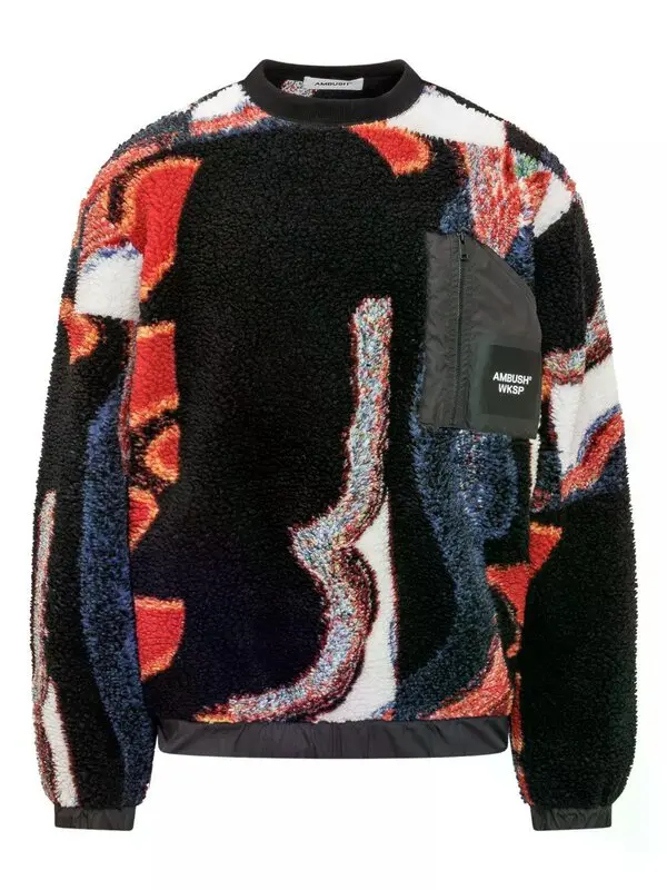 AMBUSH Abstract-print Faux-shearling Sweatshirt - Black