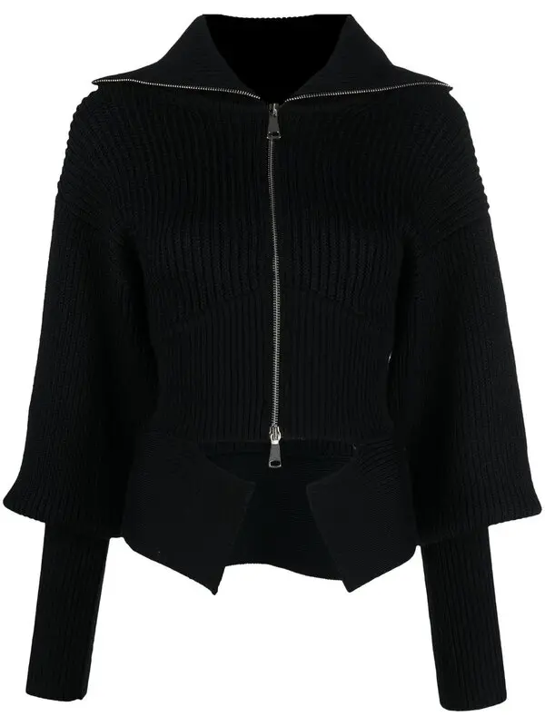 ANDREĀDAMO Ribbed-knit Zip-up Cardigan
