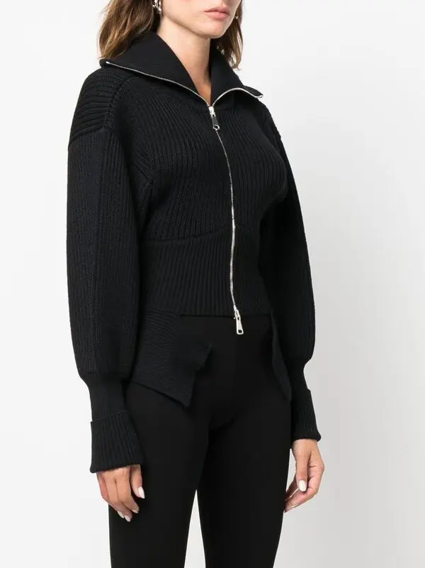 ANDREĀDAMO Ribbed-knit Zip-up Cardigan
