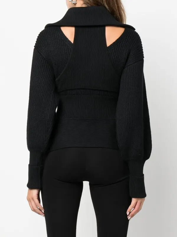 ANDREĀDAMO Ribbed-knit Zip-up Cardigan