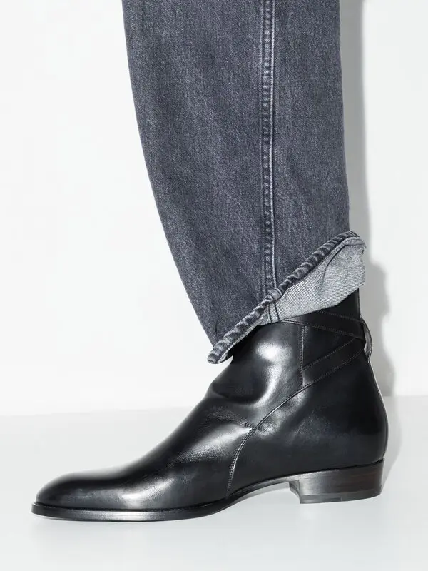Saint Laurent Wyatt Jodhpur Leather Boots - Black | Editorialist display picture 3