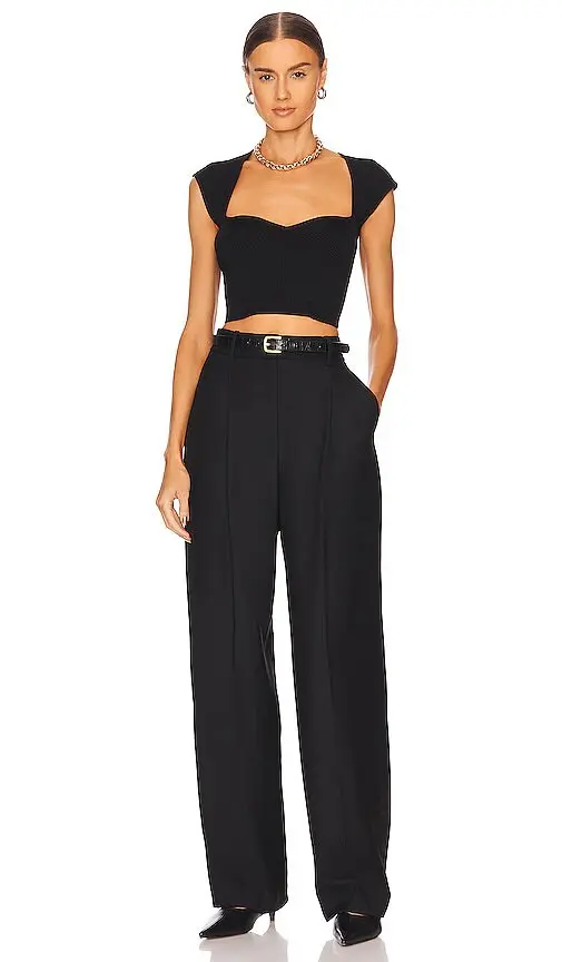 Simkhai Abia Cropped Ribbed Knit Sweetheart Neckline Top - Black