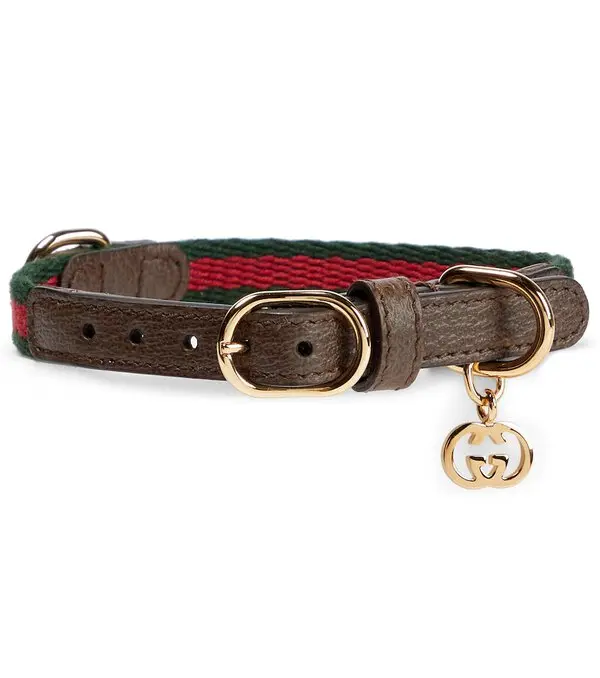 Gucci Web Stripe Faux Leather Dog Collar