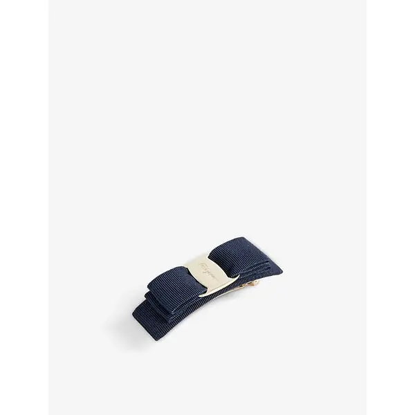 Ferragamo Vara Grosgrain Cotton Hair Clip - Navy | Editorialist display picture 1