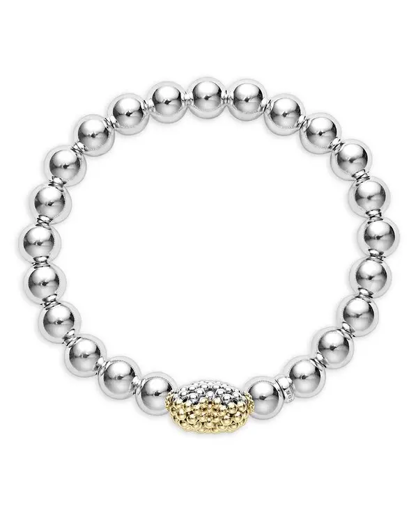 Lagos 18k Yellow Gold And Sterling Silver Signature Caviar Heart Stretch Bracelet - Silver/gold