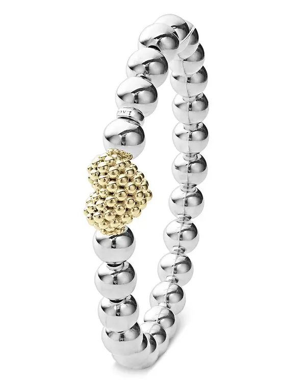 Lagos 18k Yellow Gold And Sterling Silver Signature Caviar Heart Stretch Bracelet - Silver/gold