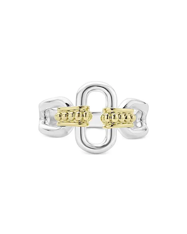 Lagos 18k Yellow Gold And Sterling Silver Oval Link Ring - Silver/gold