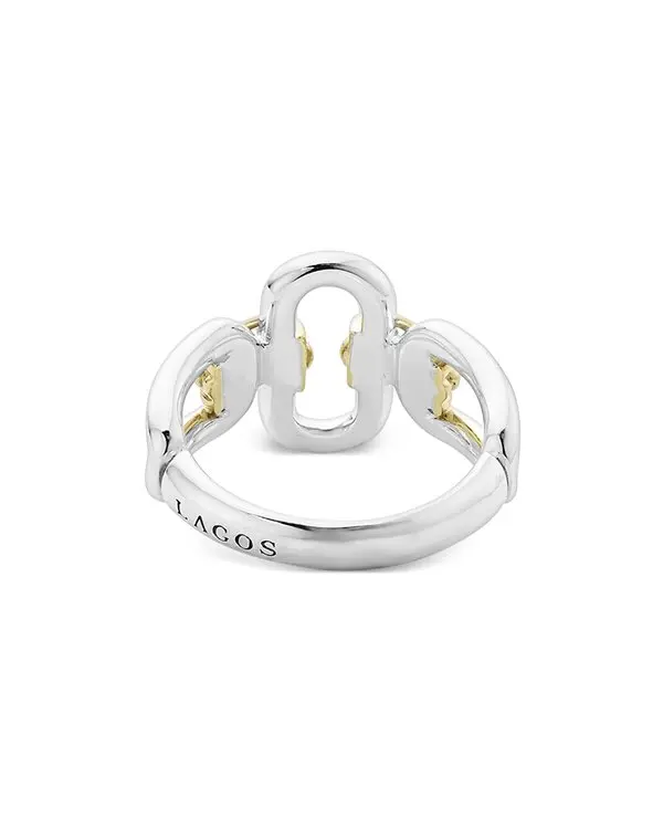 Lagos 18k Yellow Gold And Sterling Silver Oval Link Ring - Silver/gold