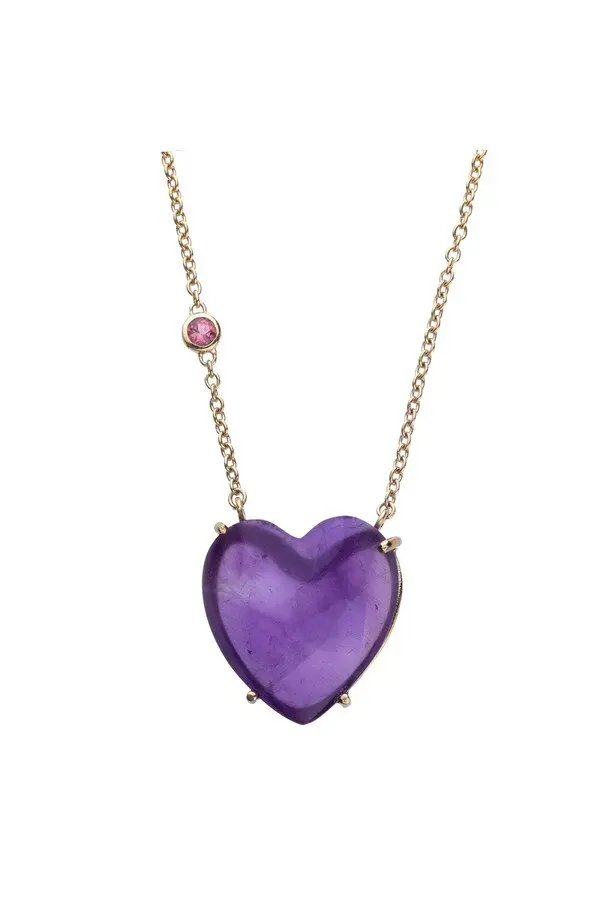 JANE WIN Love Amethyst Heart Pendant Necklace - Gold